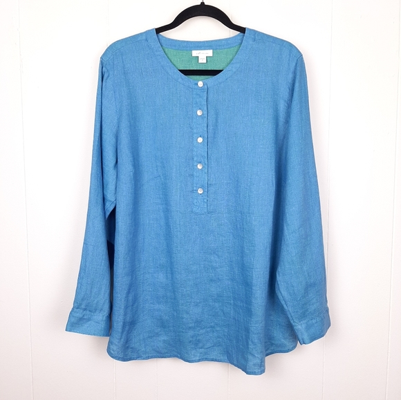 J. Jill | Tops | J Jill Love Linen Long Sleeve Collarless Popover Top ...